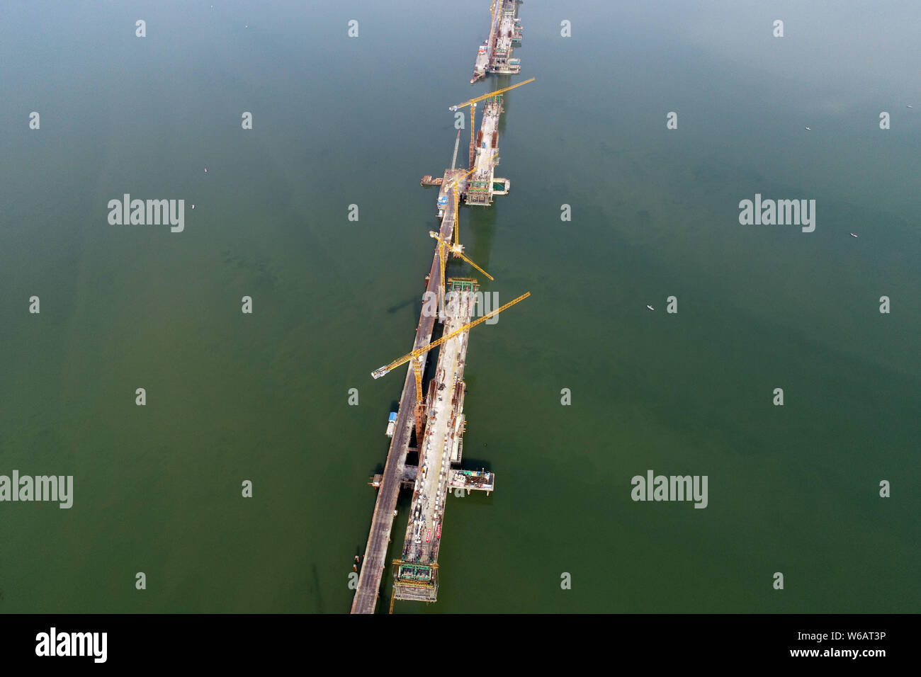 Aerial view of the construction site of Cuijiaying Hanjiang River ...