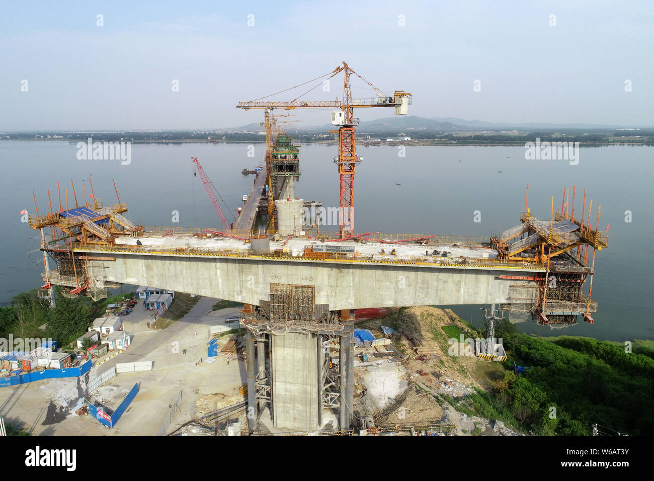 Aerial view of the construction site of Cuijiaying Hanjiang River ...