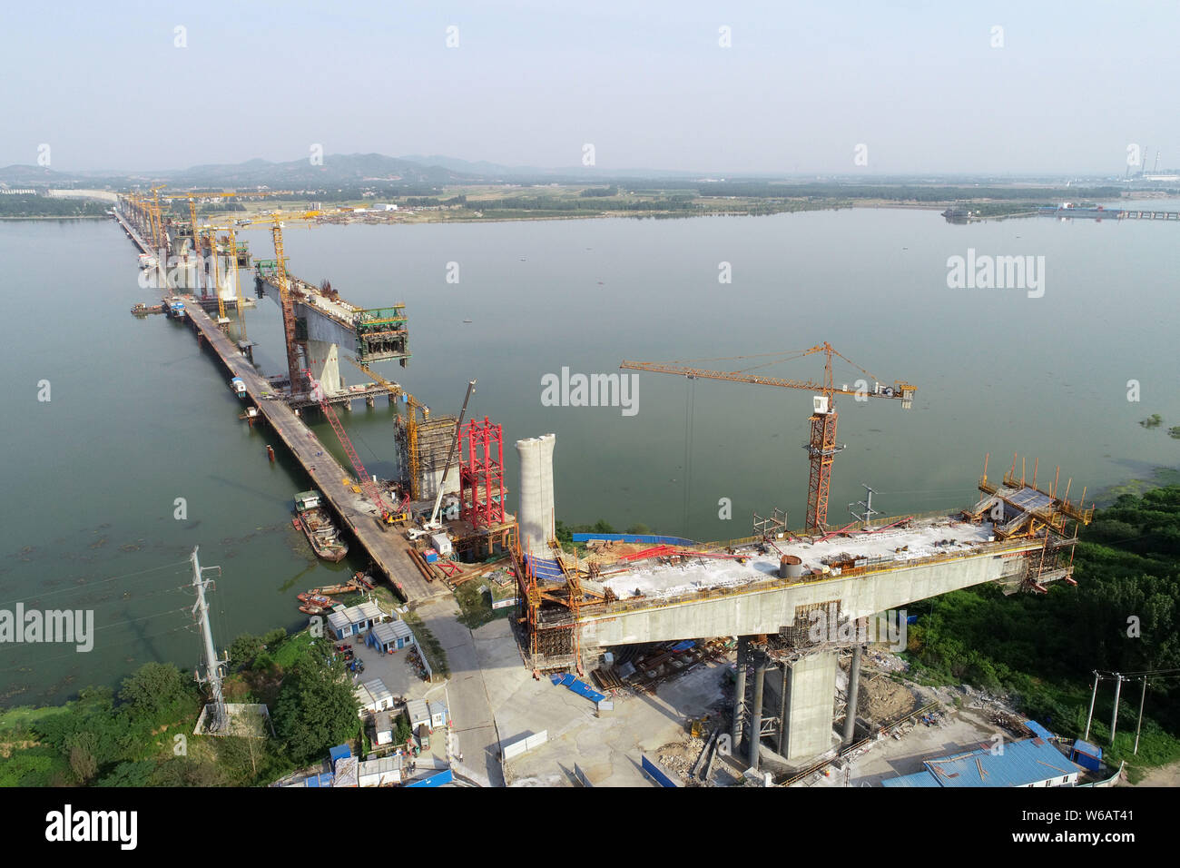 Aerial view of the construction site of Cuijiaying Hanjiang River ...