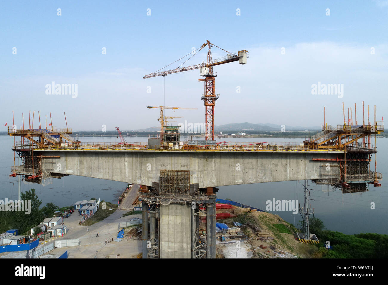 Aerial view of the construction site of Cuijiaying Hanjiang River ...