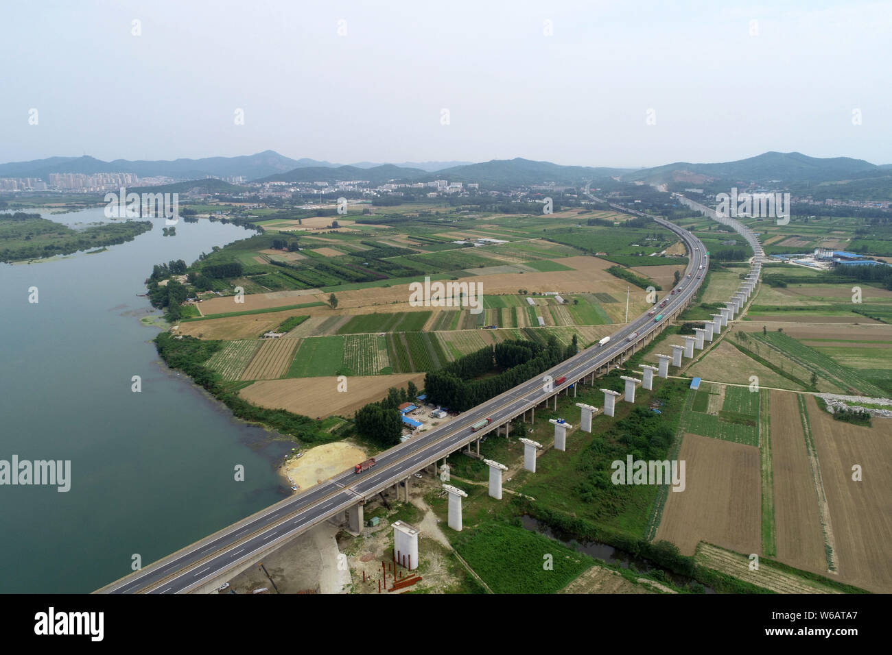Aerial view of the Hanjiang Bridge of the Menghua Railway, Inner ...