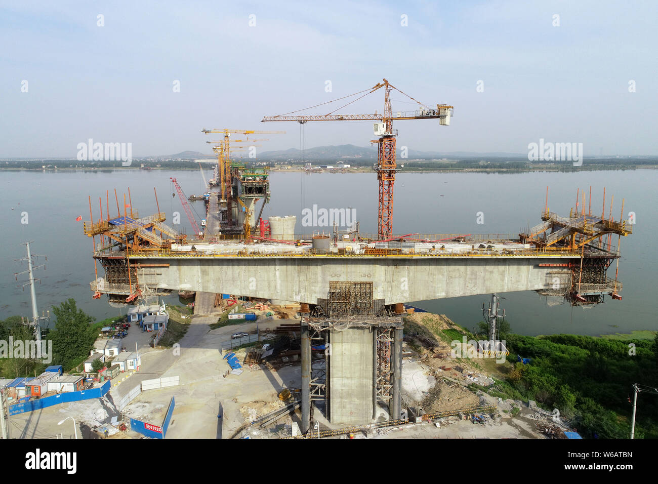 Aerial view of the construction site of Cuijiaying Hanjiang River ...