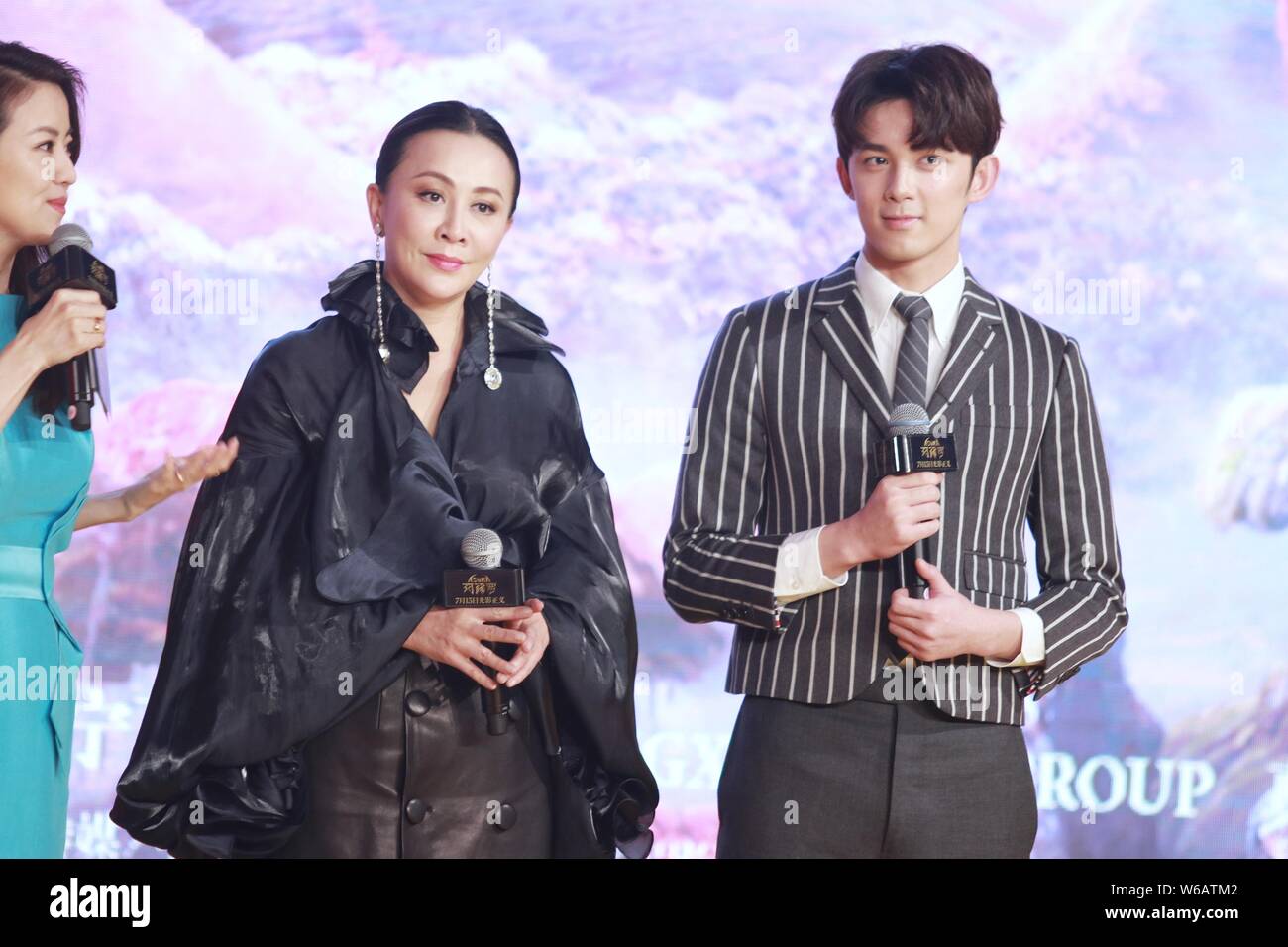 Hong Kong actress Carina Lau and Chinese actor Wu Lei attend a press conference for the upcoming ...