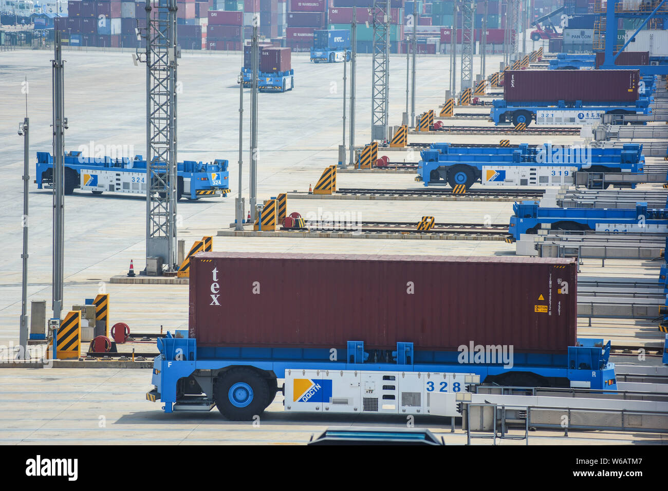 A view of the fully automated container terminal at the Port of Qingdao in Qingdao city, east ...