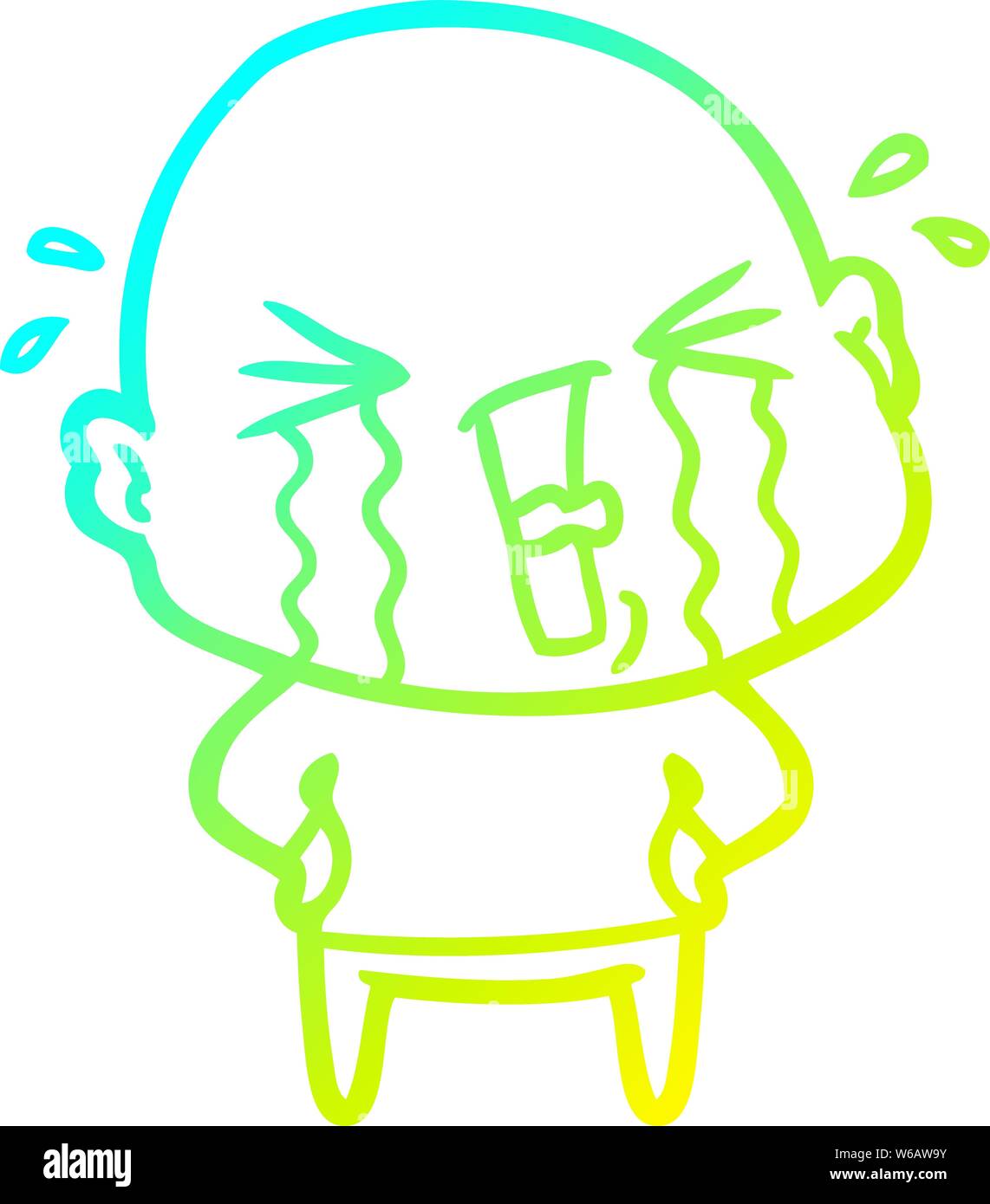 cold gradient line drawing of a cartoon crying bald man Stock Vector ...