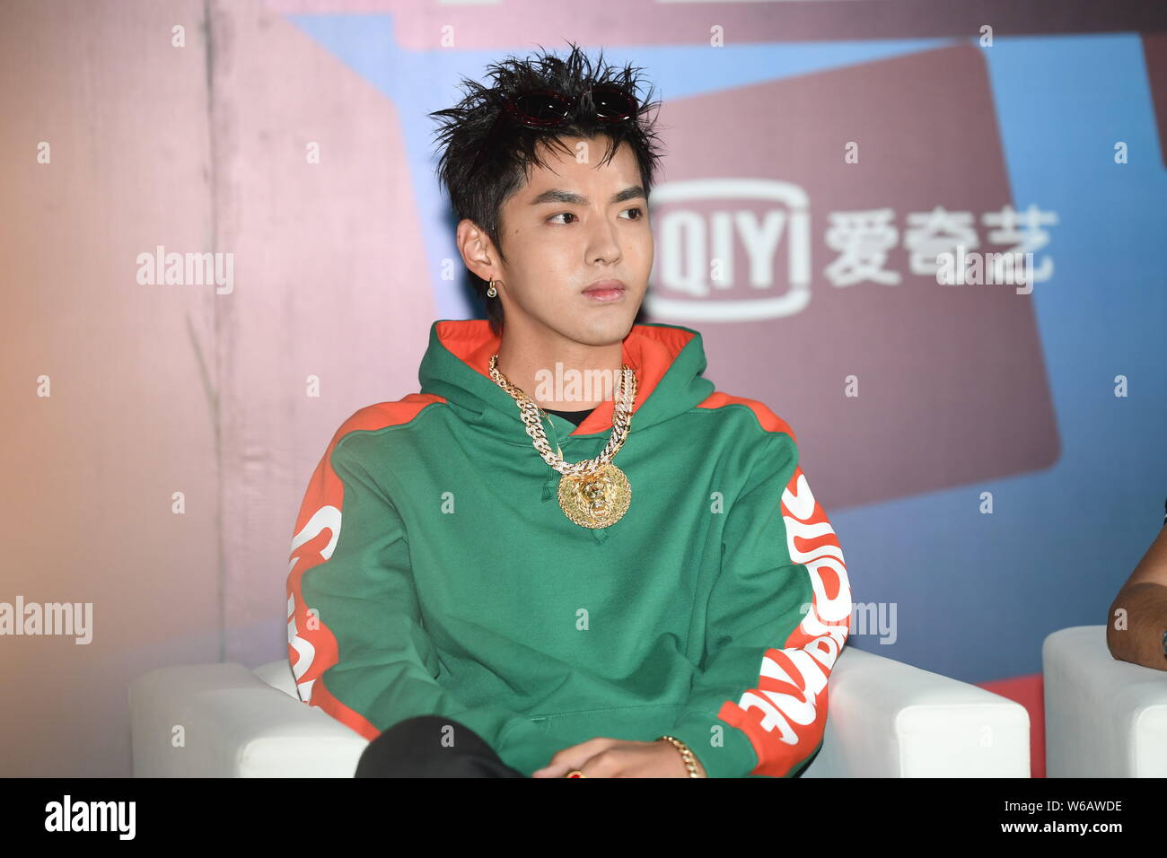 Chinese singer and actor Kris Wu or Wu Yifan attends a media event to ...