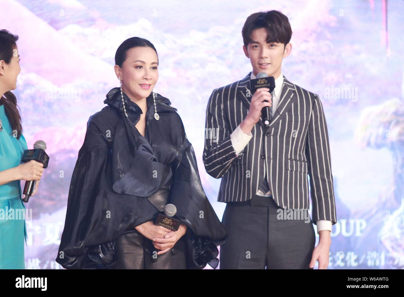 Hong Kong actress Carina Lau and Chinese actor Wu Lei attend a press conference for the upcoming ...