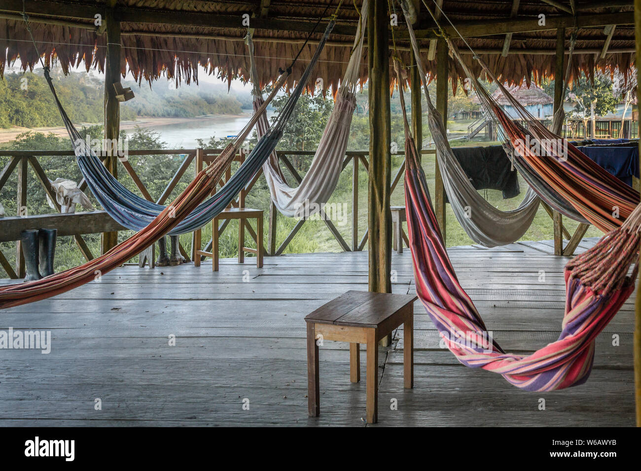 Traditional resort on the Amazon river in Iquitos, Peru Javari river in ...
