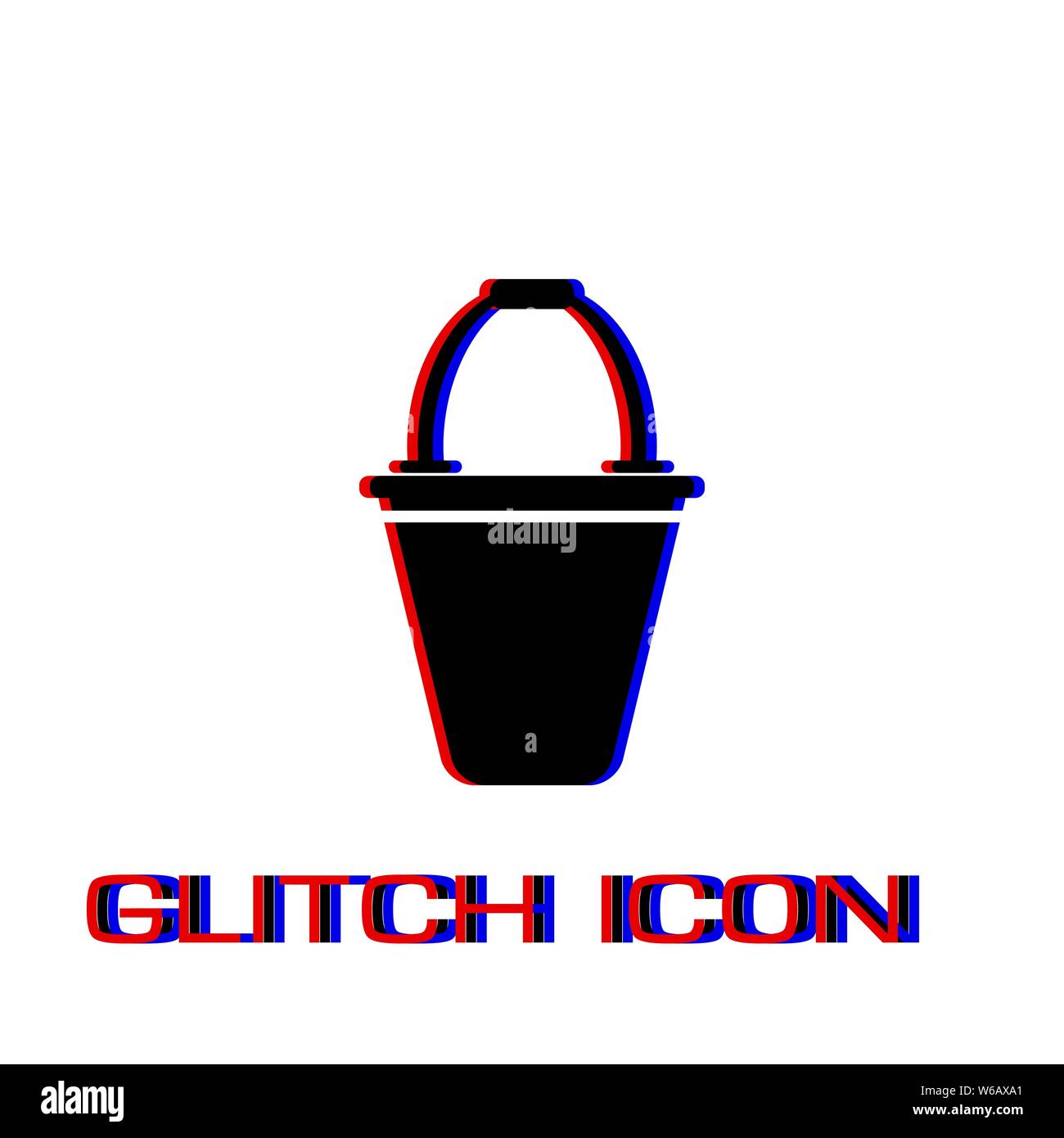 Bucket icon flat. Simple pictogram - Glitch effect. Vector illustration ...