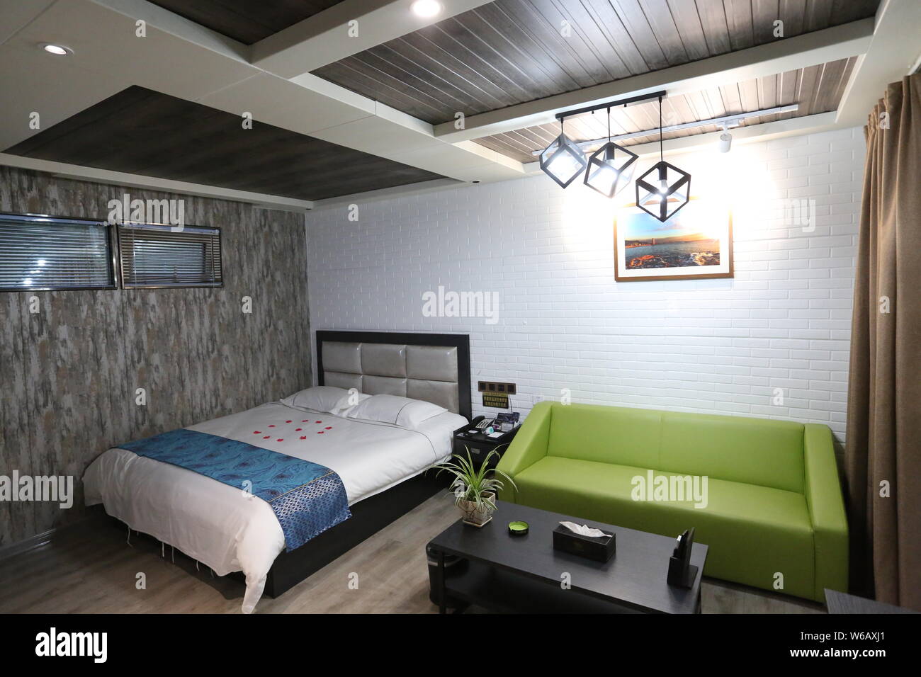 Interior view of the shipping container hotel at an scenic spot in ...