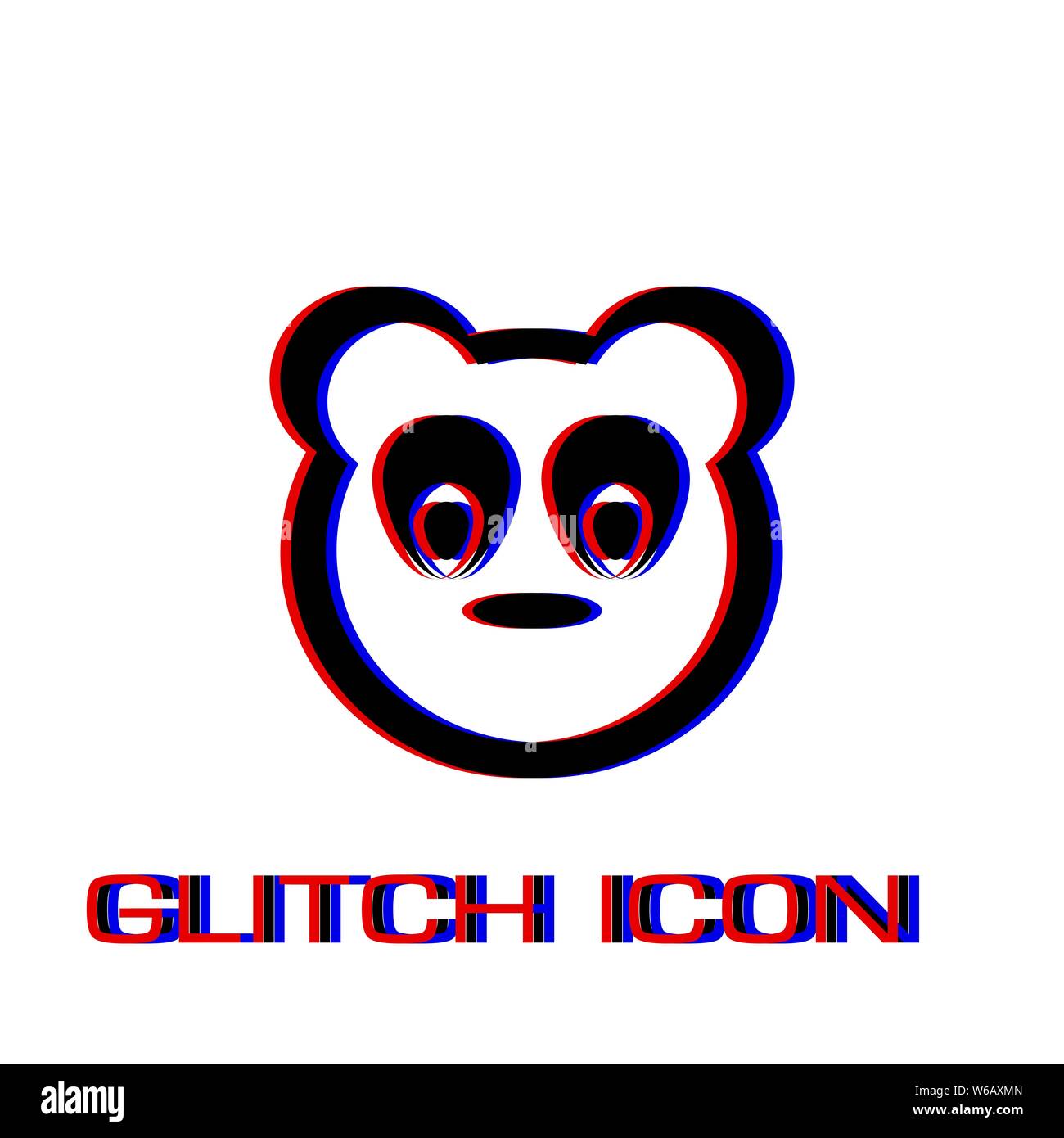 Baby panda face icon flat. Simple pictogram - Glitch effect. Vector ...