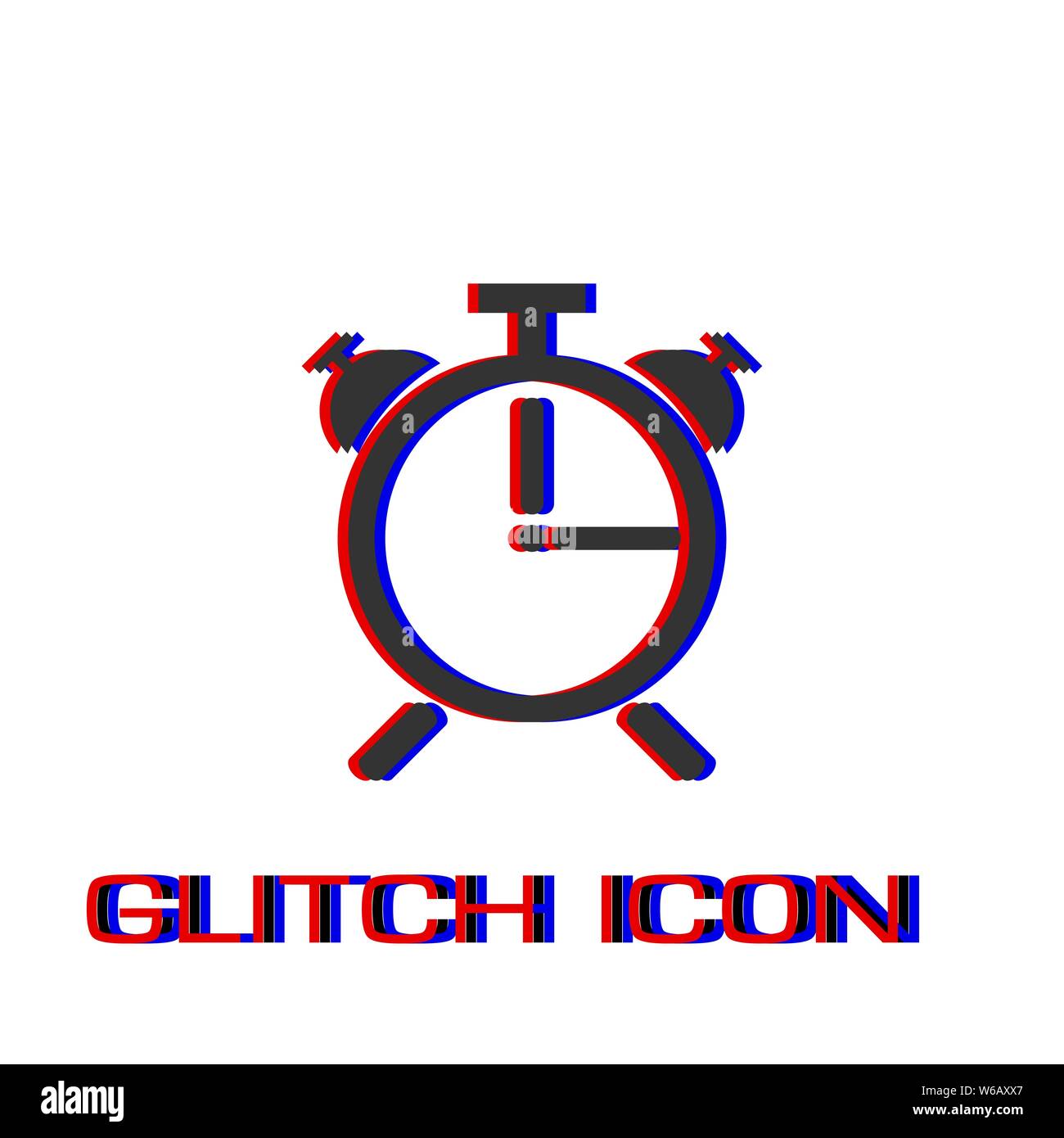 Alarm clock icon flat. Simple pictogram - Glitch effect. Vector ...
