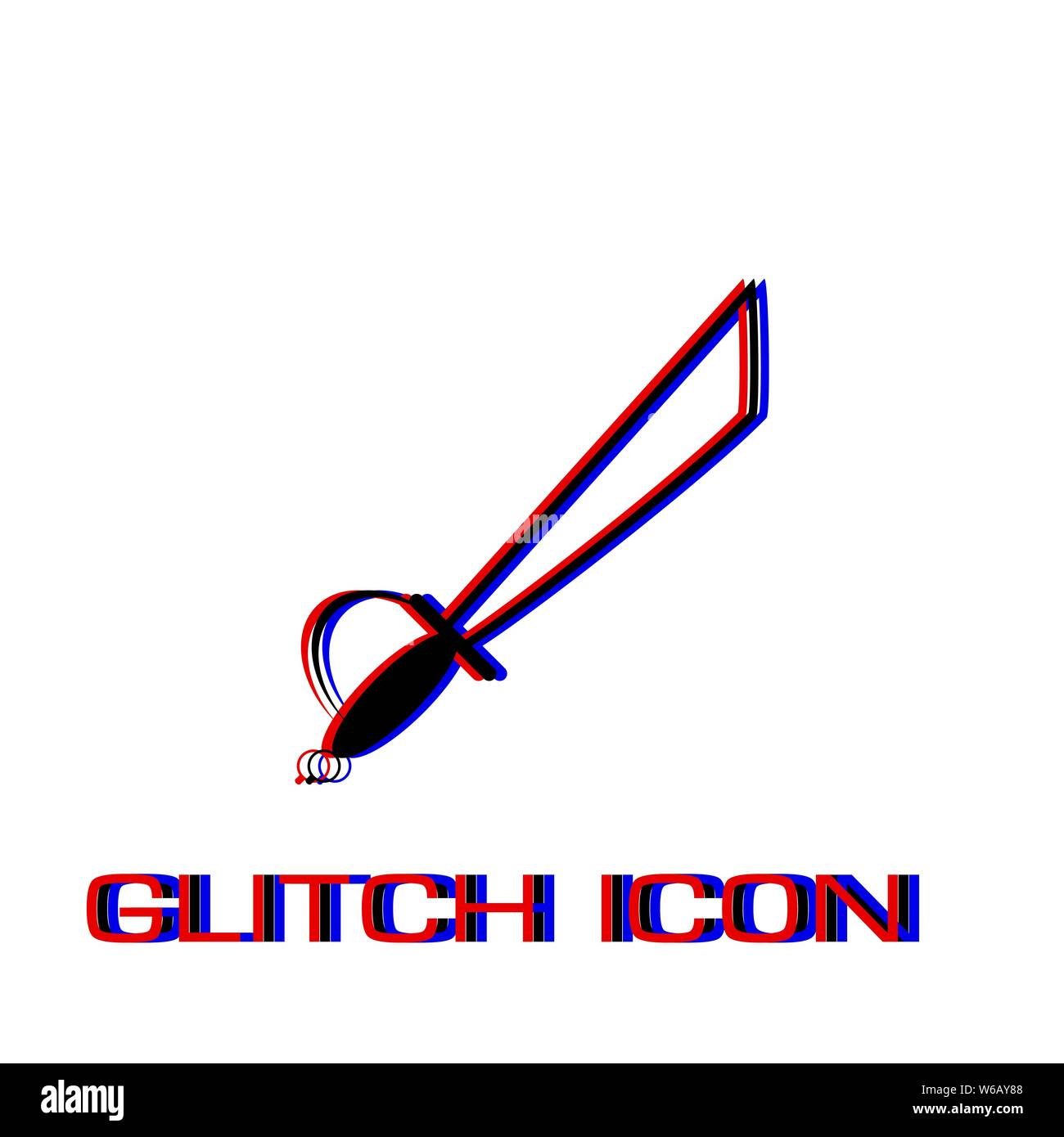 Sword icon flat. Simple pictogram - Glitch effect. Vector illustration ...