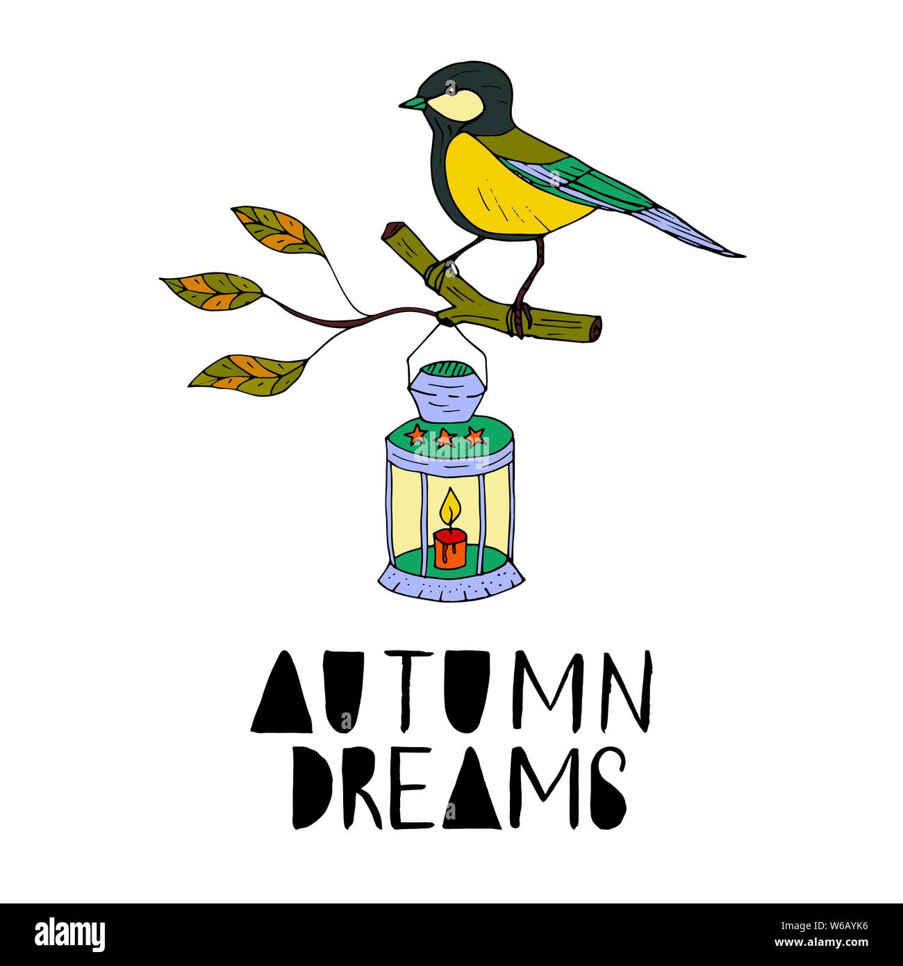 Autumn dreams. Handdrawn unique fall card with brush lettering quote ...