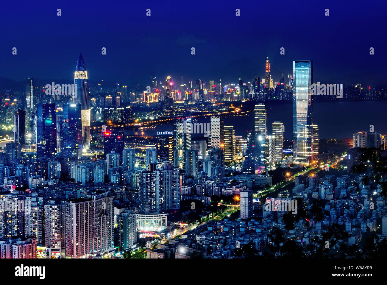 Night view of Huarun Tower, Ping An Finance Centre, Tencent Binhai ...