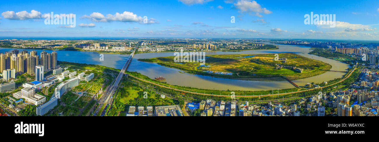 An aerial view of the Haikou-Jiangdong New District of China (Hainan ...