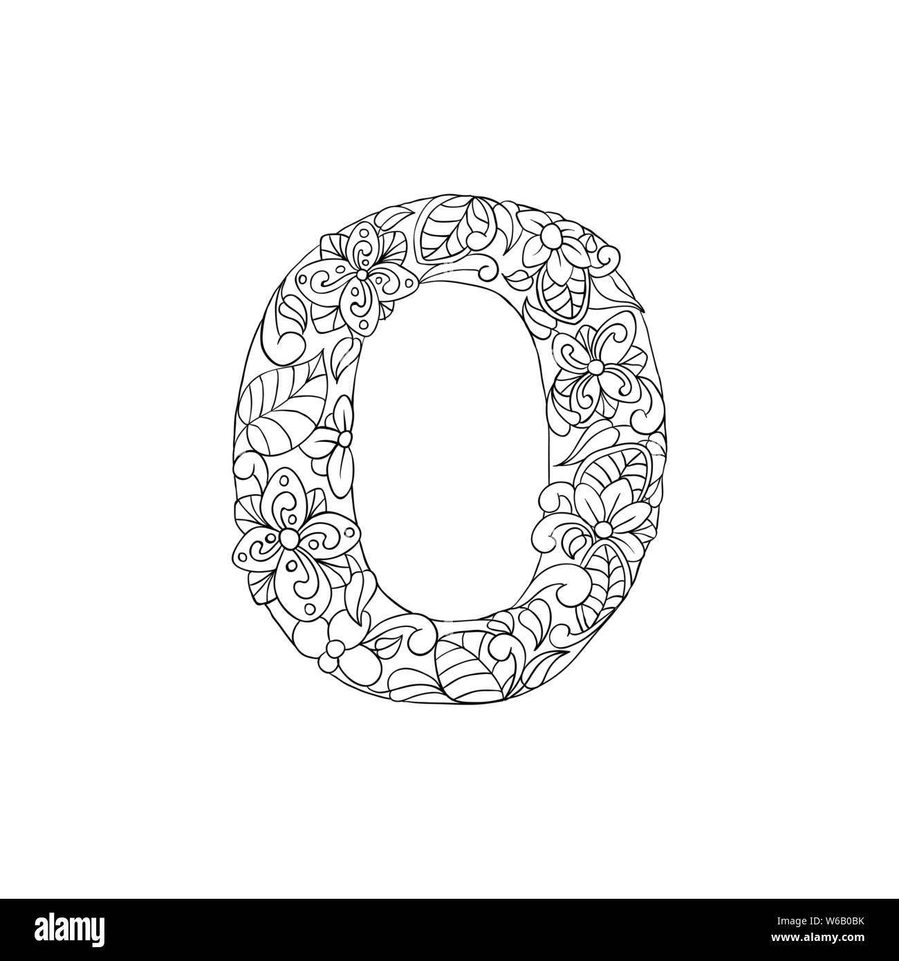 Coloring Book Floral Ornamental Alphabet, Initial Letter O Font. Vector ...