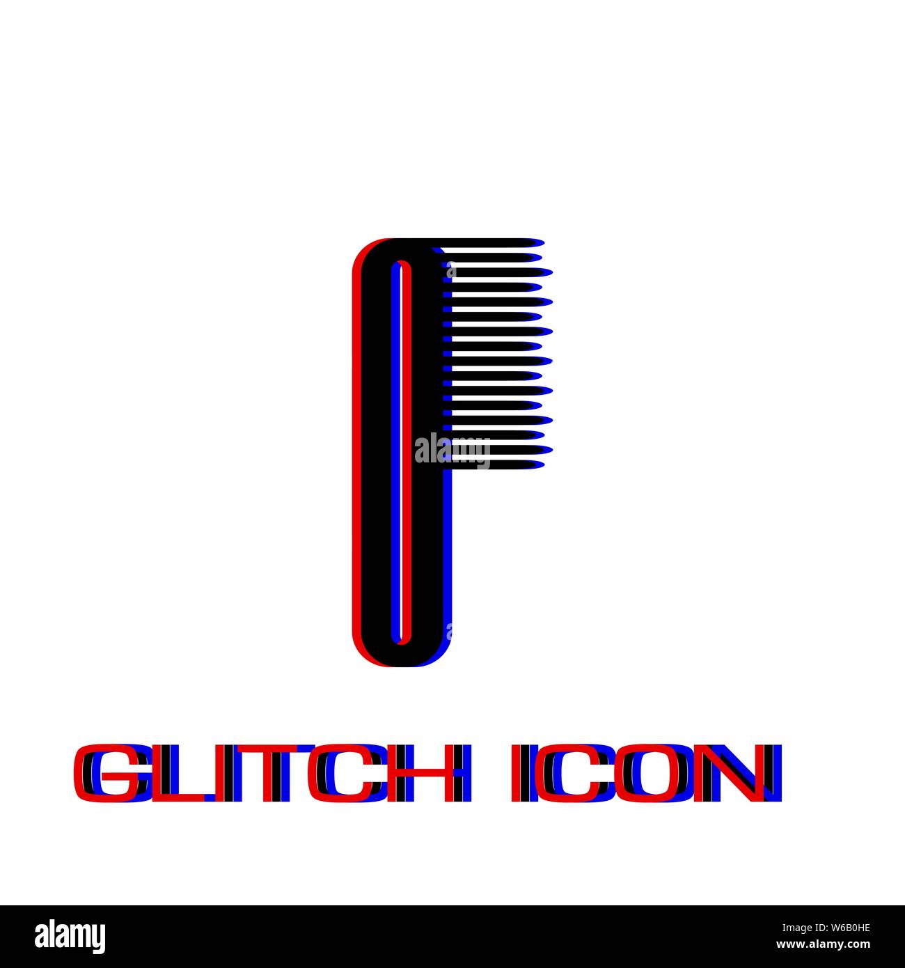 Comb icon flat. Simple pictogram - Glitch effect. Vector illustration ...