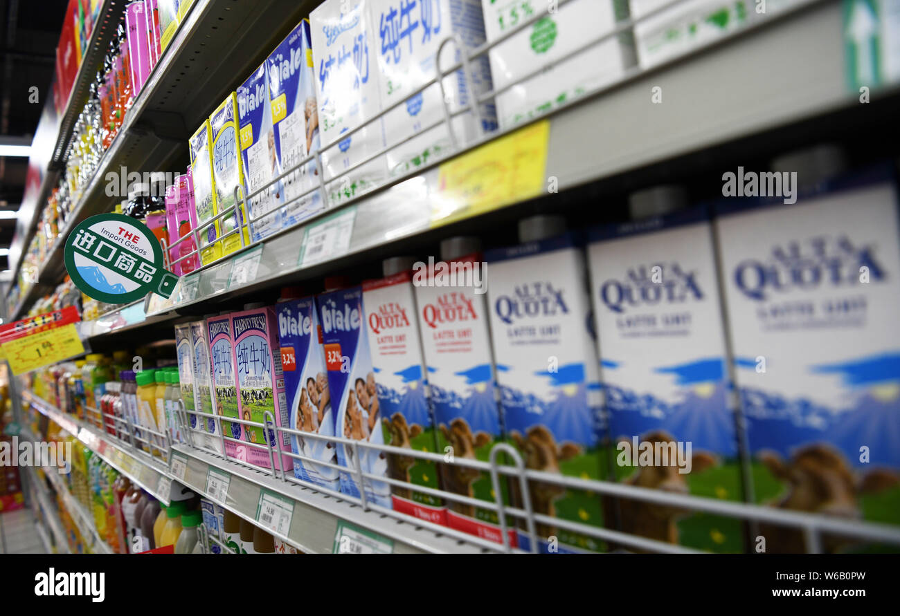 --FILE--Cartons of imported milk are for sale at a supermarket in ...