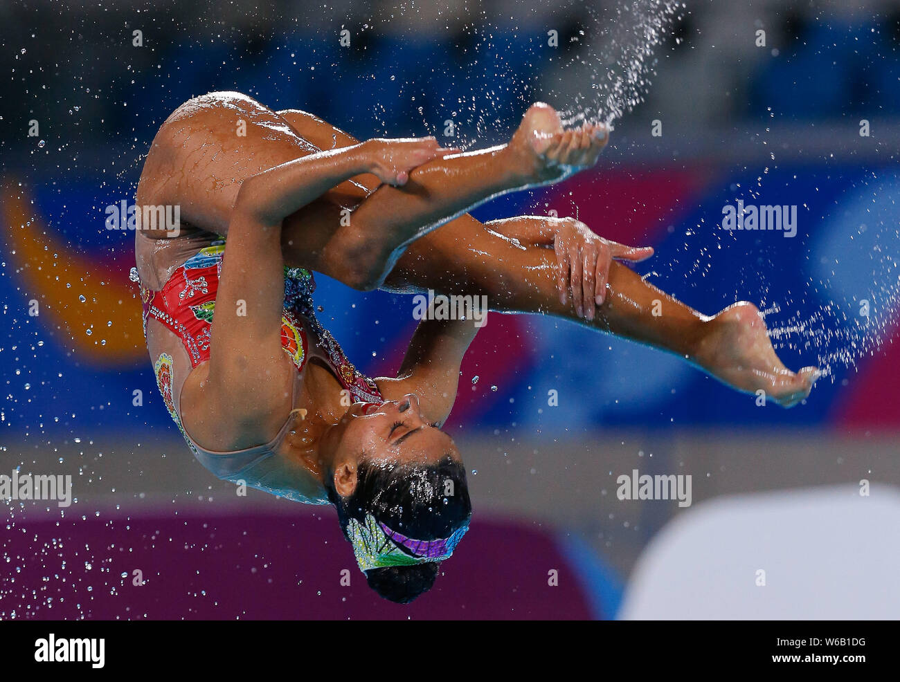 Lima, Peru. 31st July, 2019. Colombian team during synchronized ...