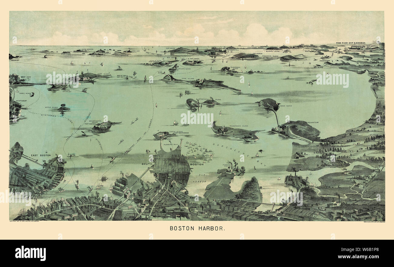 Vintage Pictorial Map of Boston Harbor 1897 Stock Photo - Alamy