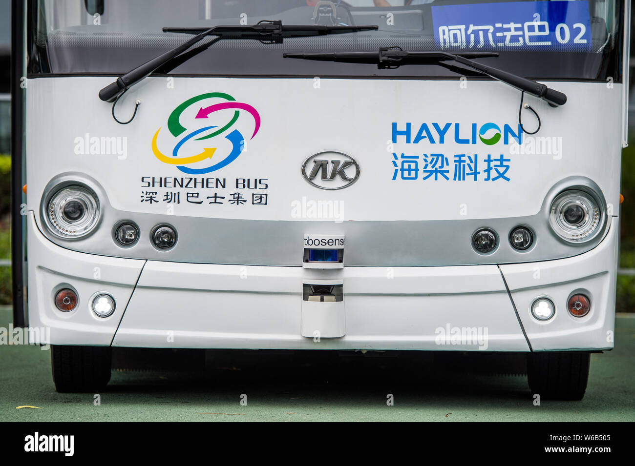 An Alphabus smart bus with self-driving bus technology is pictured at a ...