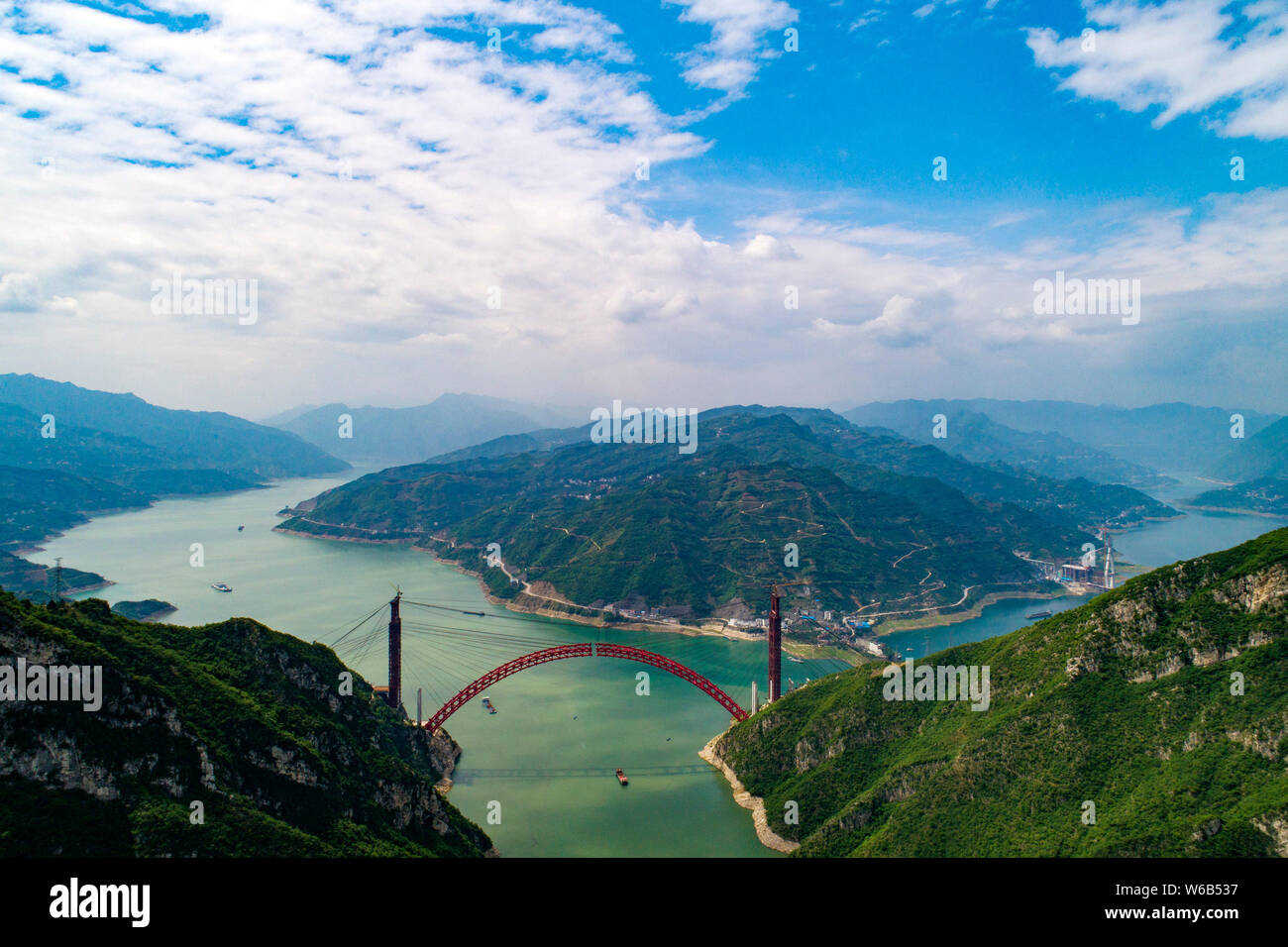 Aerial view of the construction site of the Xiangxi Yangtze River ...