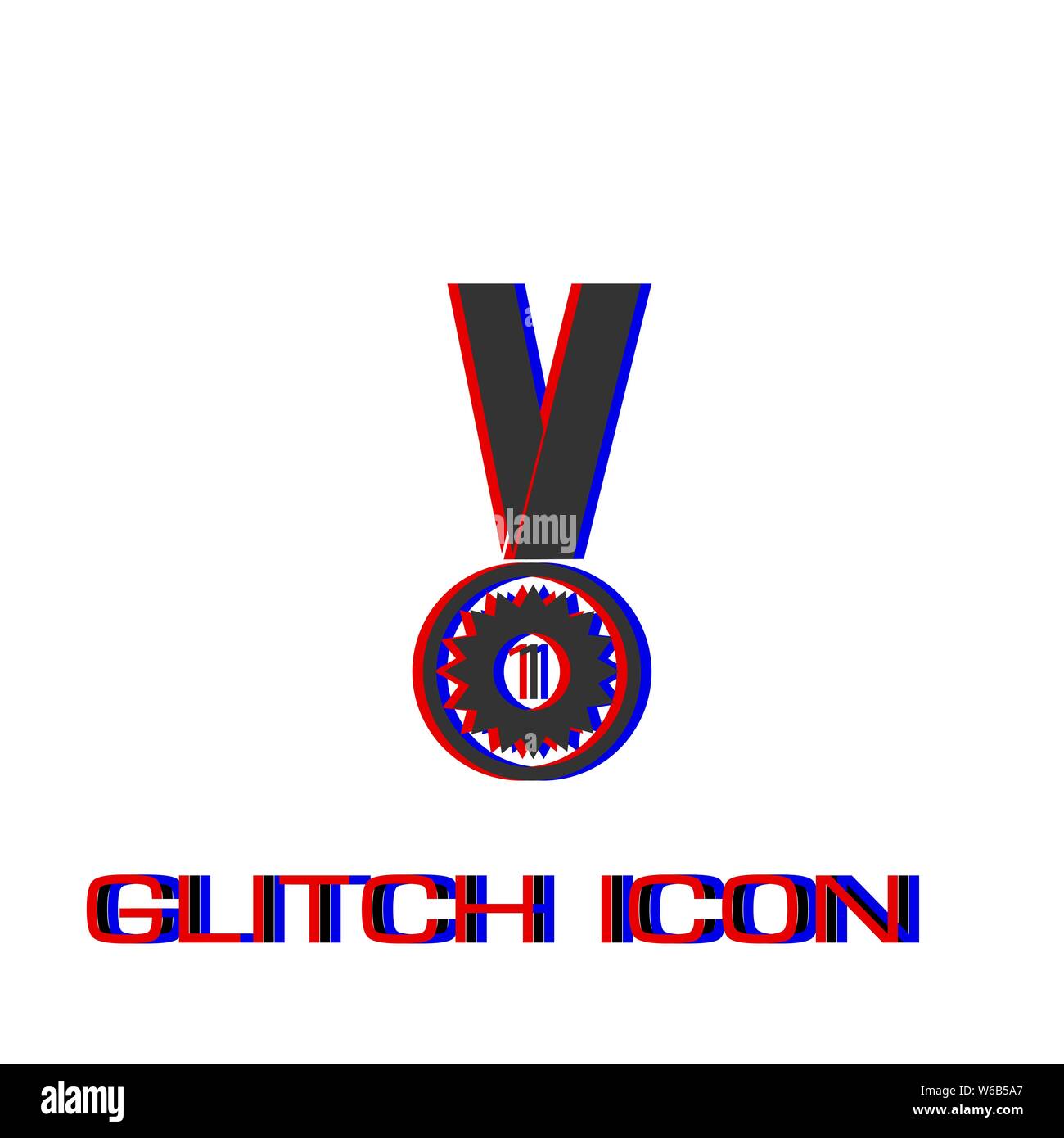 Number one medal winner icon flat. Simple pictogram - Glitch effect ...