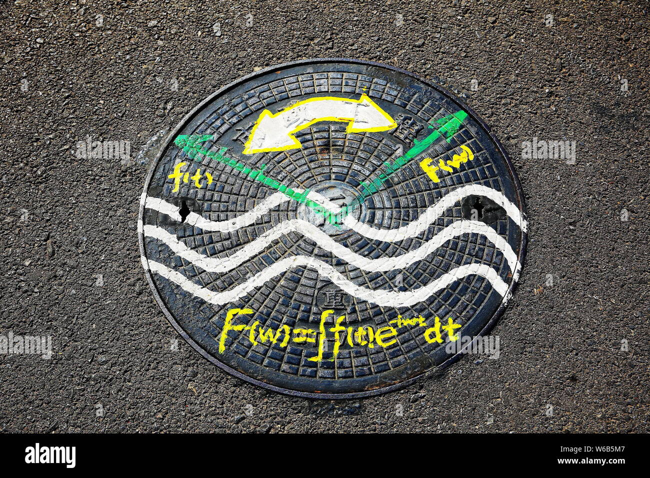 A manhole cover is decorated with special cartoon graffiti ...
