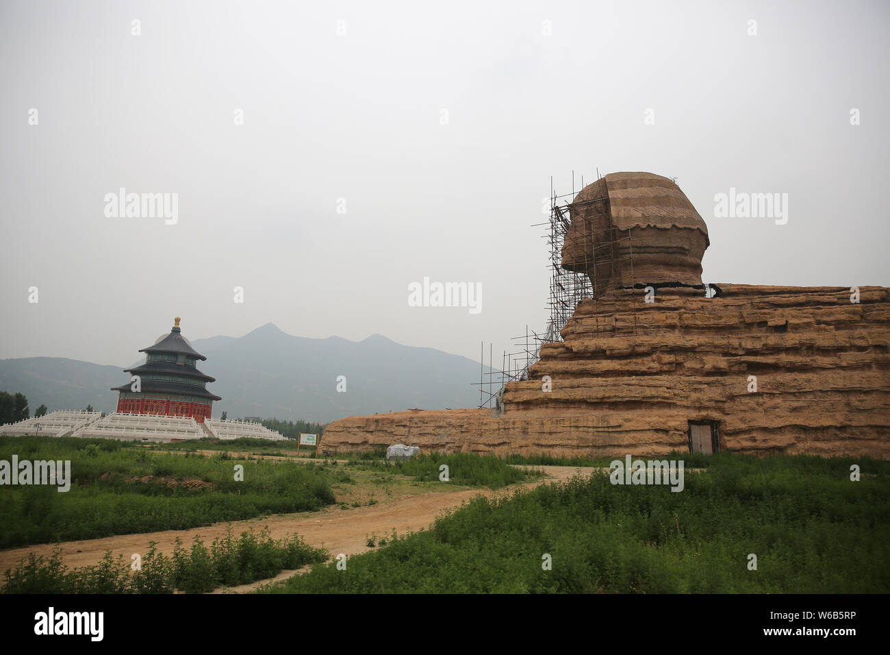 The replica of Great Sphinx of Giza is under reconstruction in ...