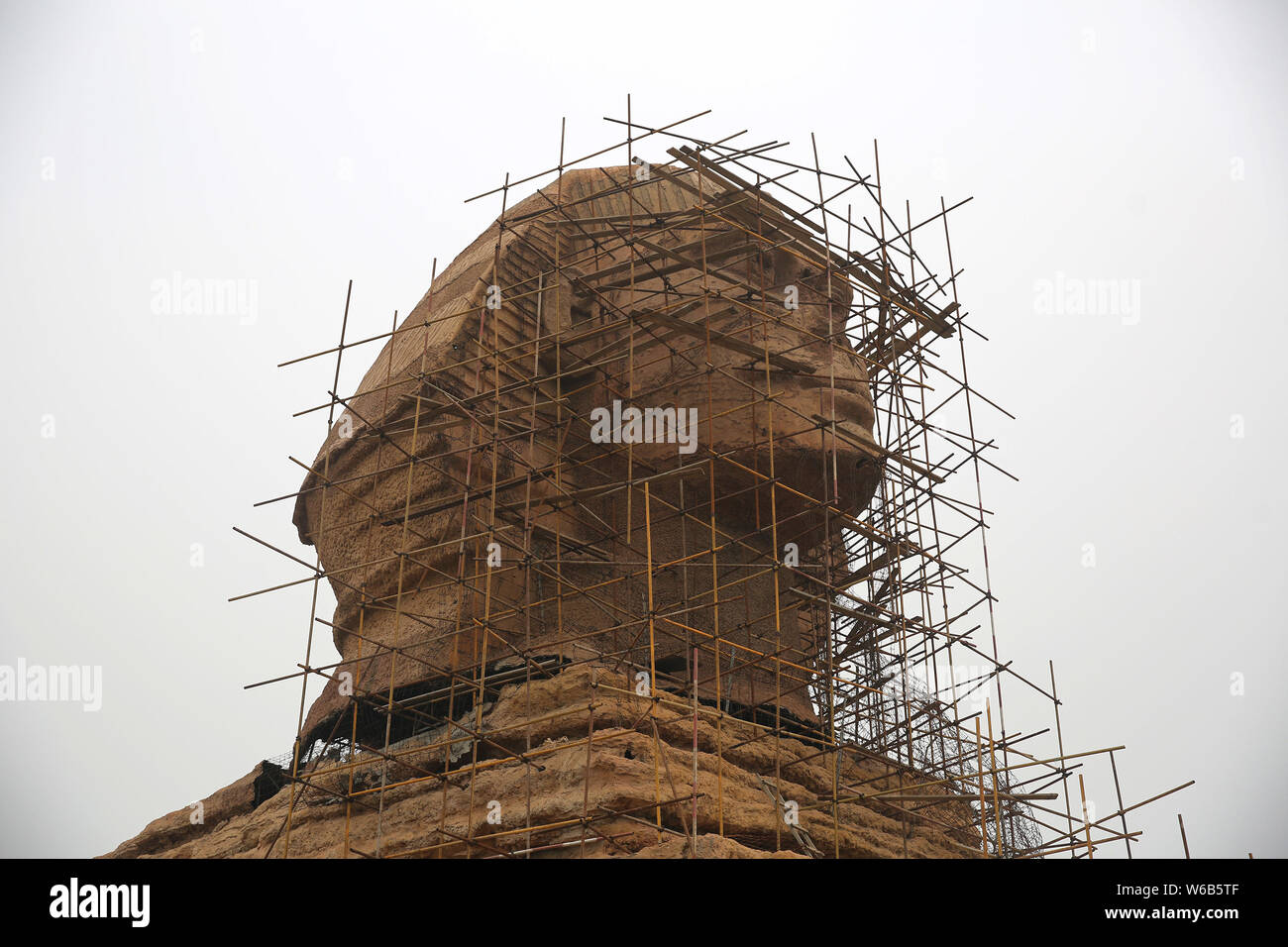 The replica of Great Sphinx of Giza is under reconstruction in ...