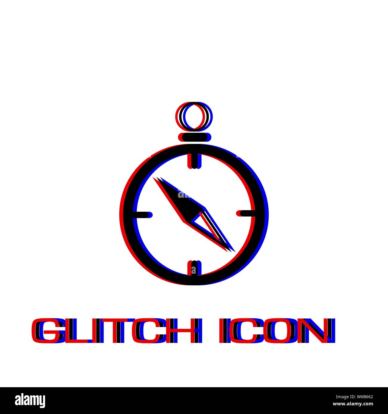 Compass icon flat. Simple pictogram - Glitch effect. Vector ...
