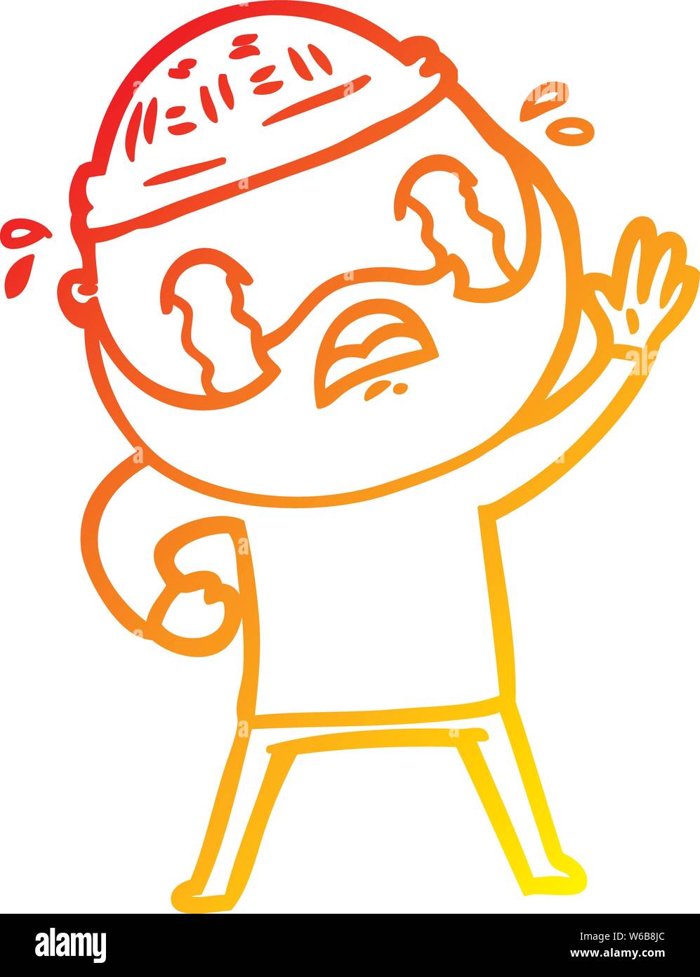 warm gradient line drawing of a cartoon bearded man waving and crying ...