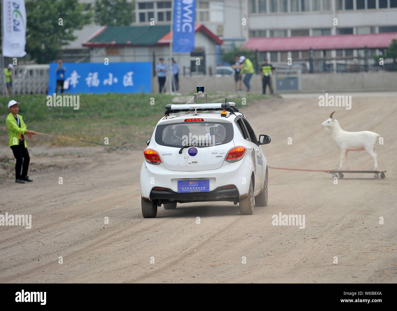 A self-driving vehicle runs during the 2nd World Intelligence Driving ...
