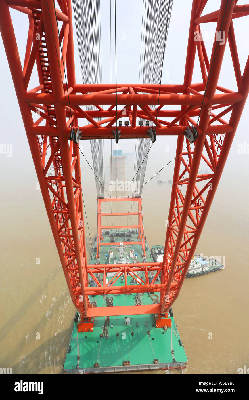 Aerial view of the construction site of the No.28 main pier of the ...