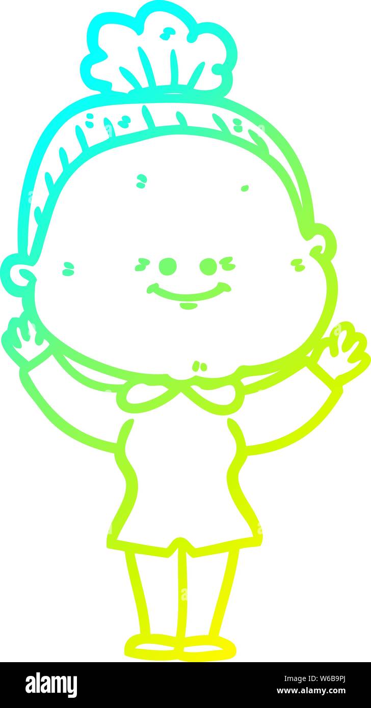 cold gradient line drawing of a cartoon happy old woman Stock Vector ...