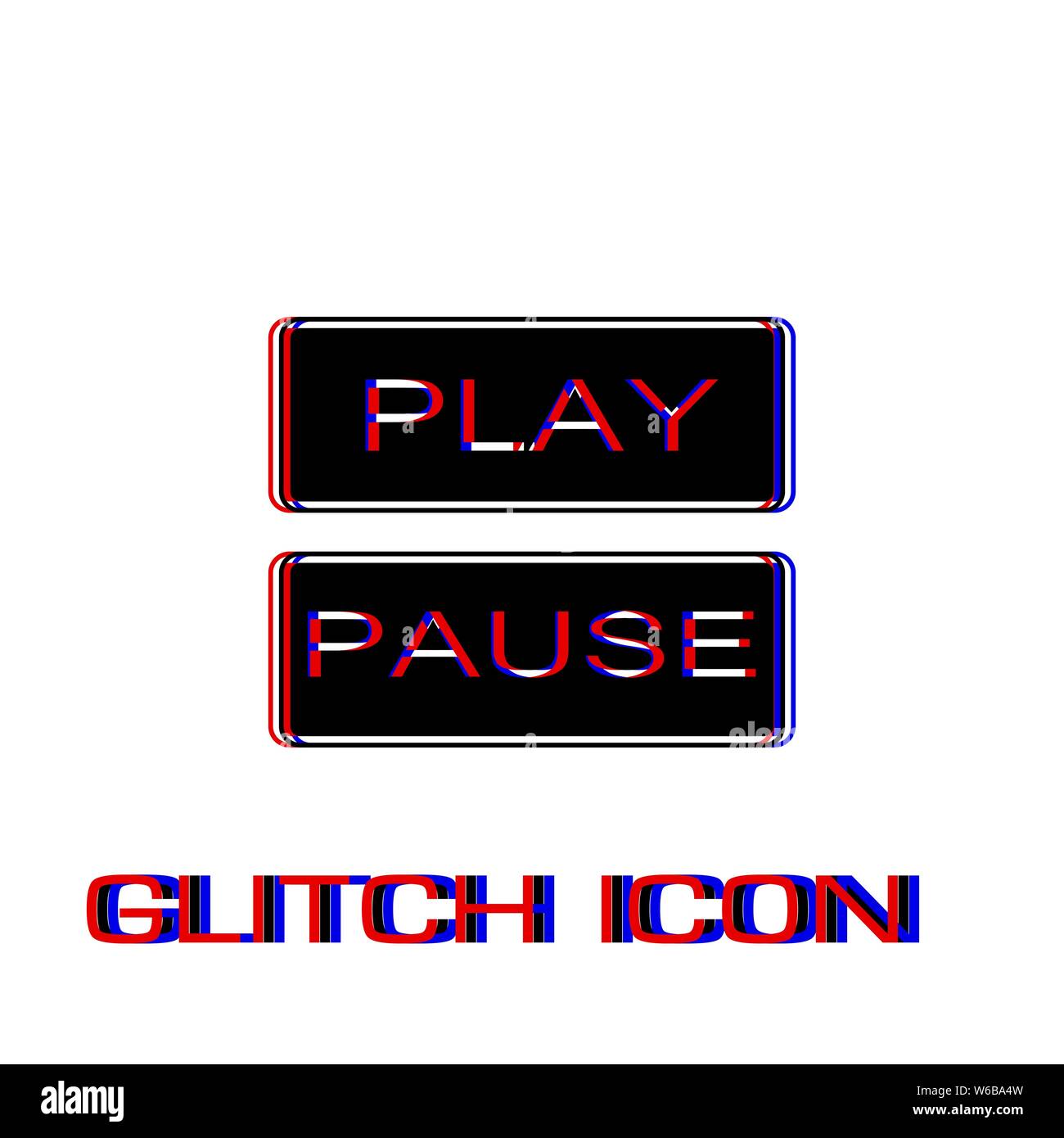 Play and pause button icon flat. Simple pictogram - Glitch effect ...