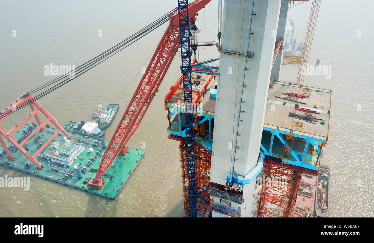 Aerial view of the construction site of the No.28 main pier of the ...