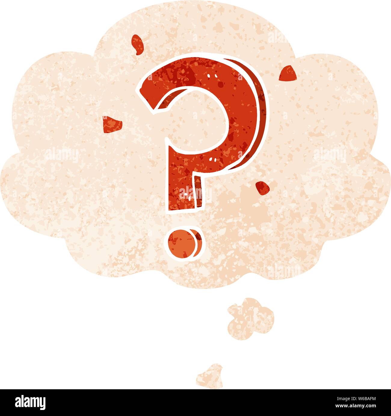 cartoon question mark with thought bubble in grunge distressed retro ...