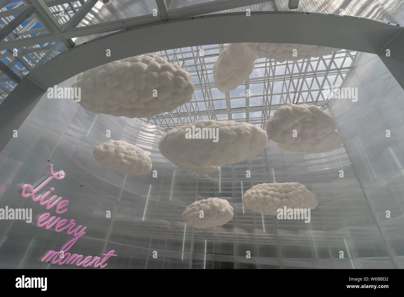 Interior view of a white cube installation with 22 SLR cameras inside ...