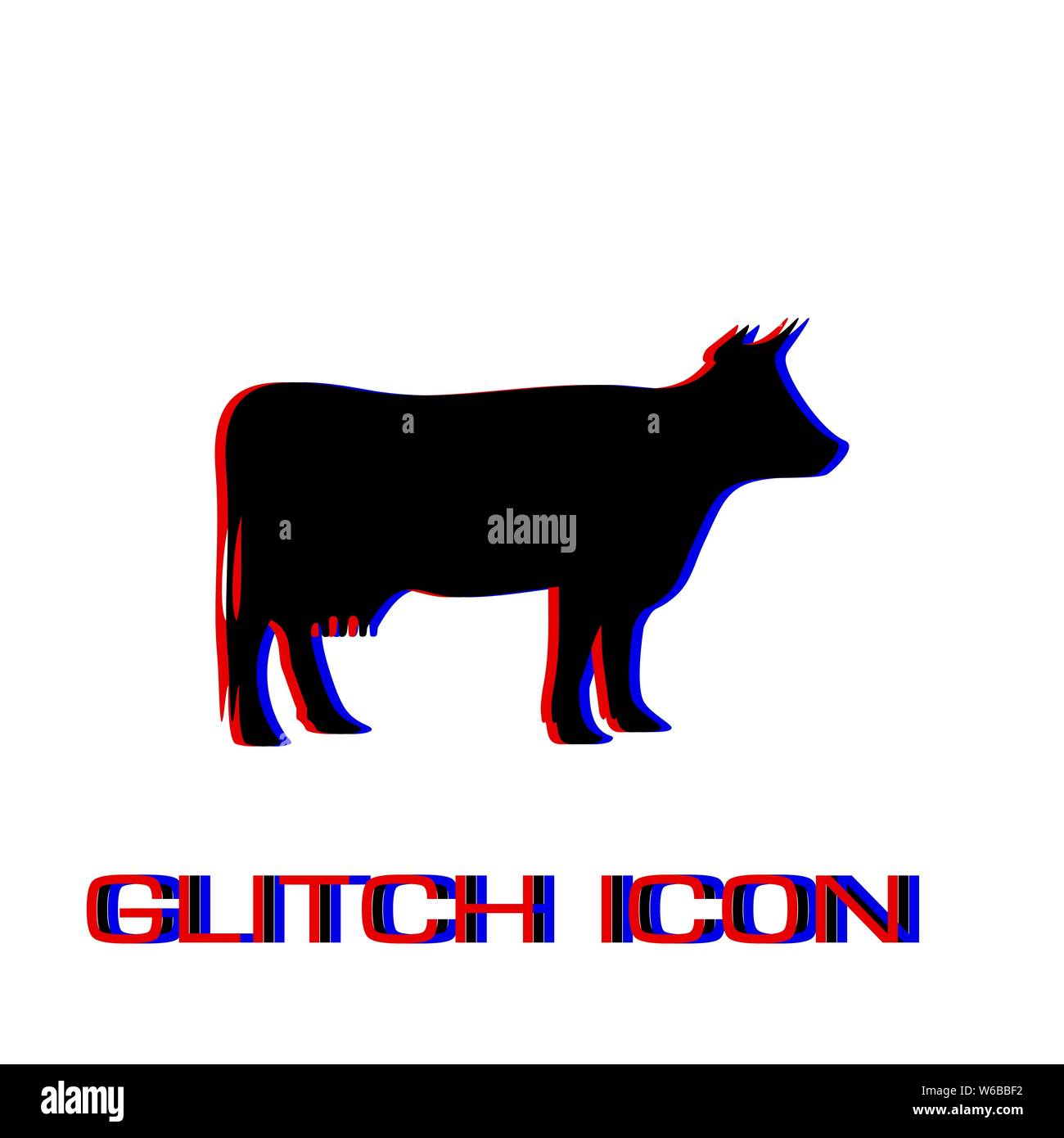 Cow icon flat. Simple pictogram - Glitch effect. Vector illustration ...