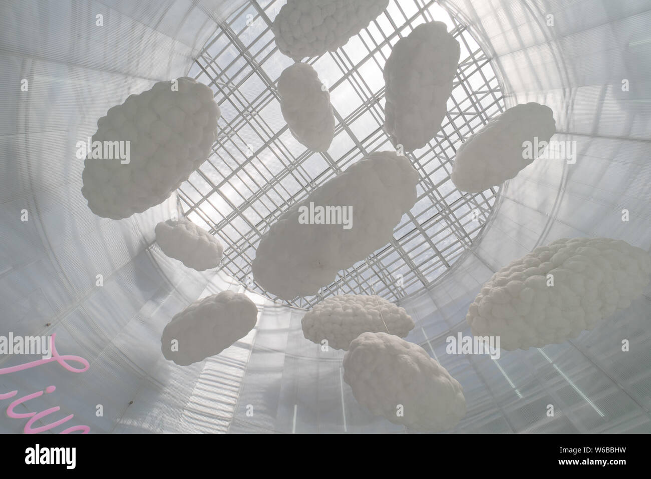 Interior view of a white cube installation with 22 SLR cameras inside ...