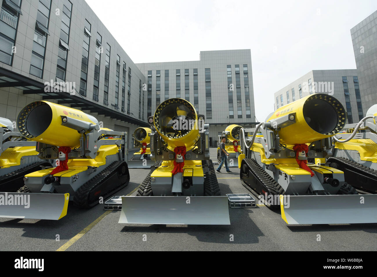 View of the fire-fighting robots used for fighting fires that can be ...