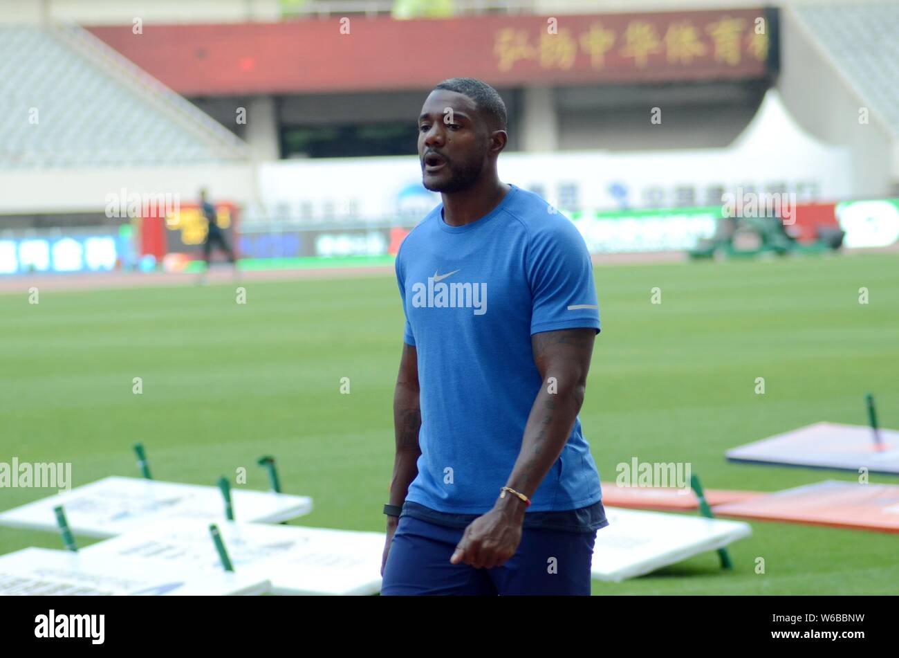 American sprinter Justin Gatlin takes part in a training session for ...