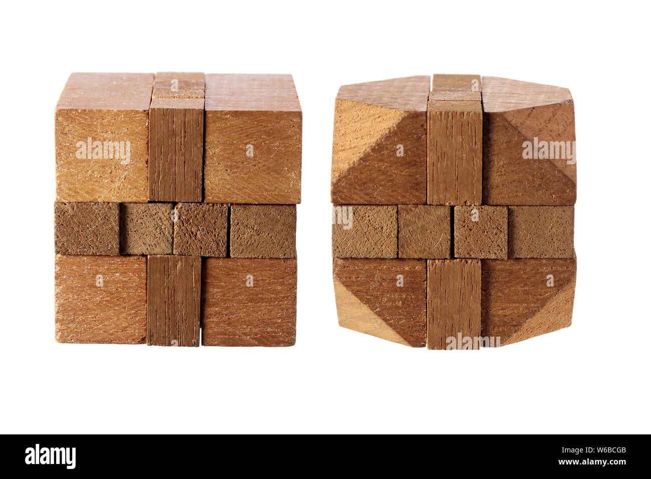 Wooden Puzzle Cubes on White Background Stock Photo - Alamy