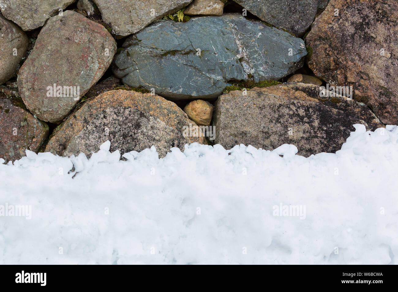 stone wall with snow pile in winter Stock Photo - Alamy