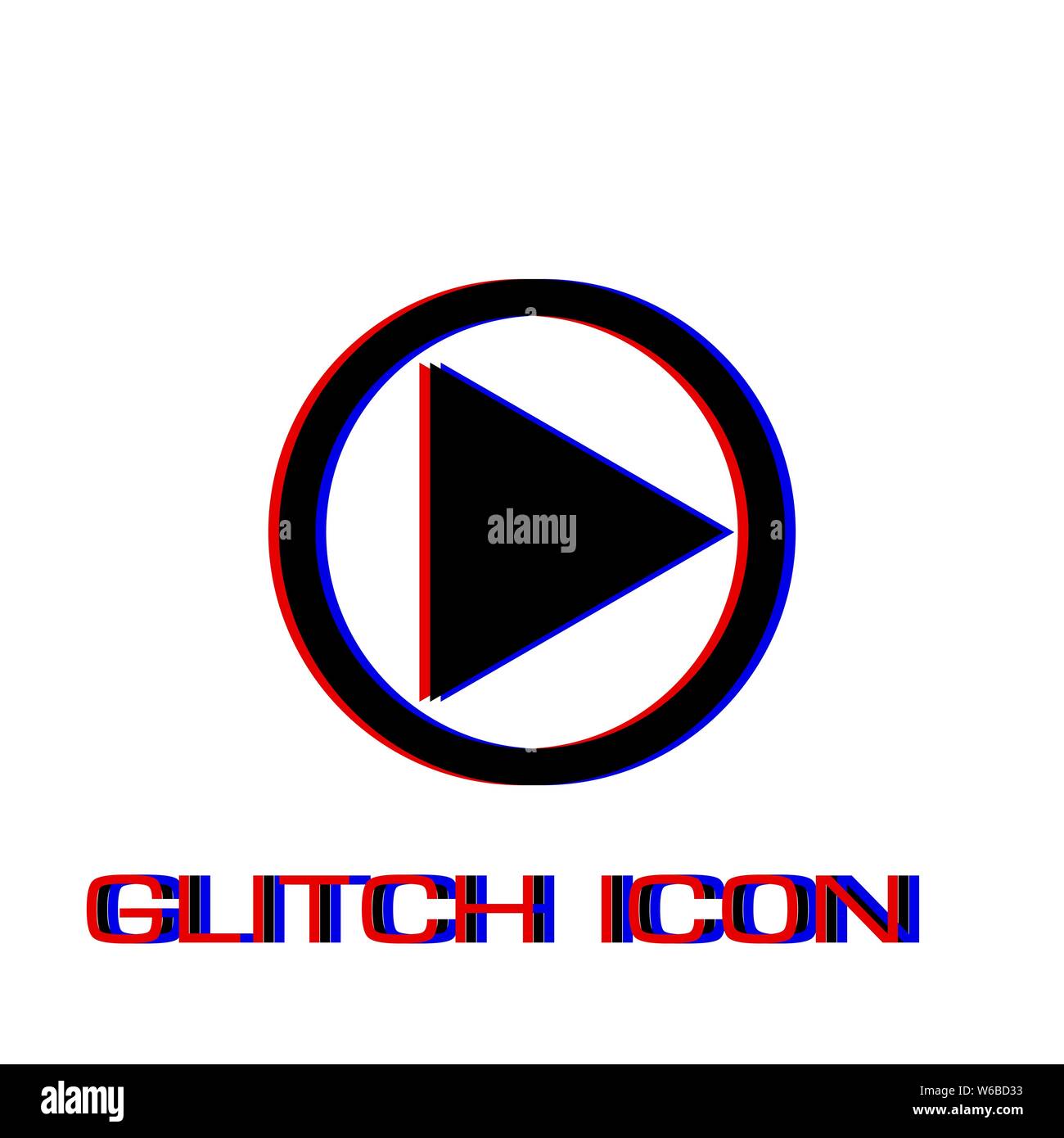 Play button icon flat. Simple pictogram - Glitch effect. Vector ...