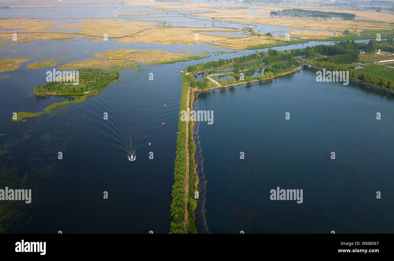Aerial view of the Baiyangdian Lake, north China's largest freshwater ...