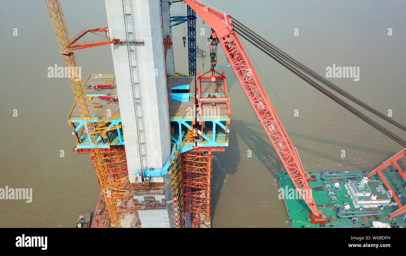 Aerial view of the construction site of the No.28 main pier of the ...