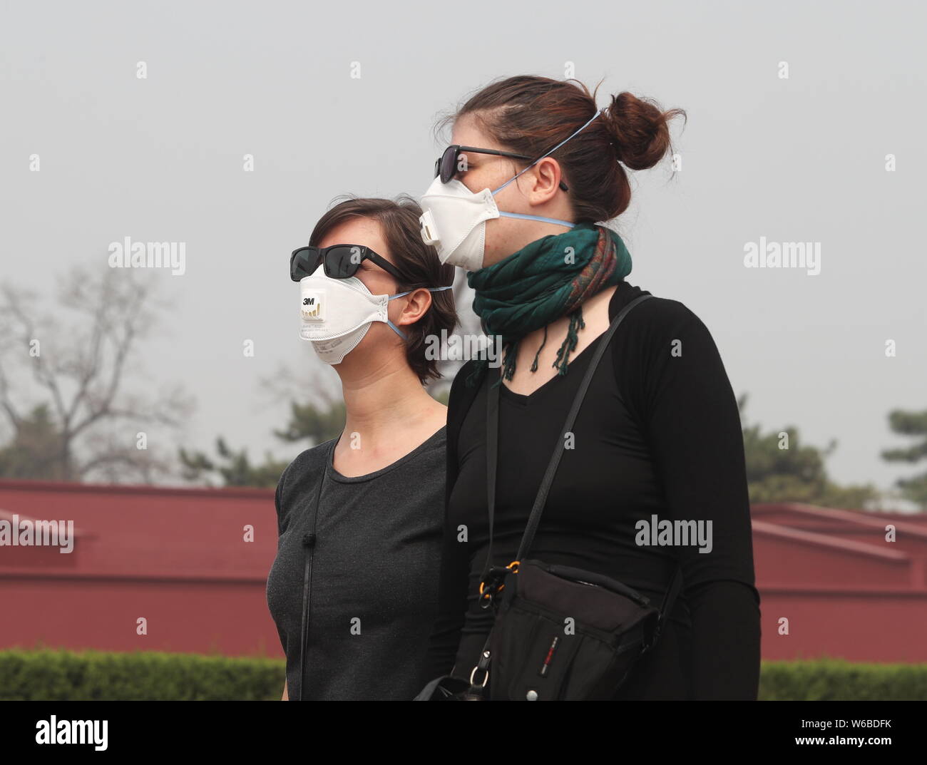--FILE--Foreign tourists wearing face masks against air pollution visit ...